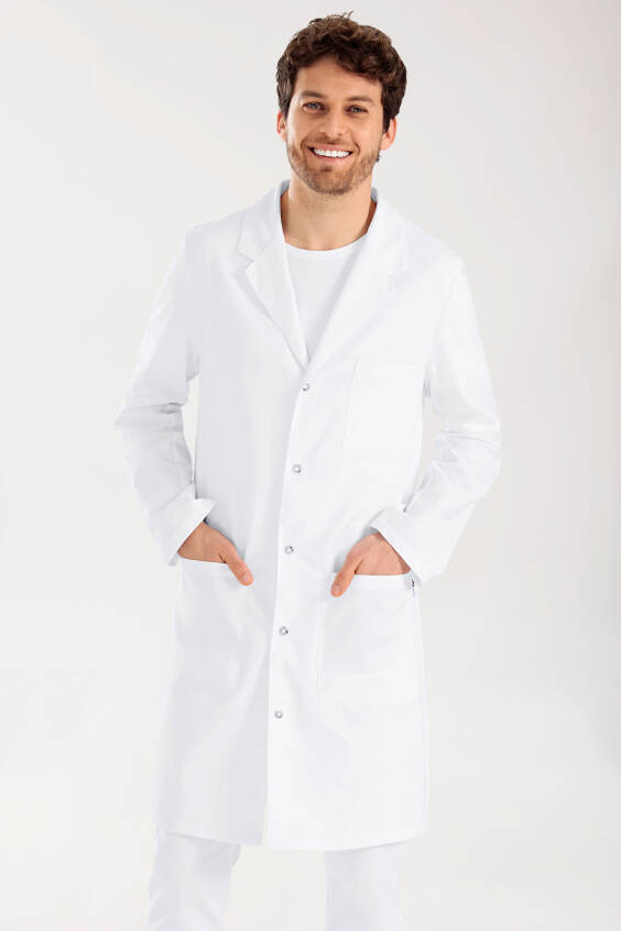 Blouse blanche Homme - Col à revers - Patte de boutons-pression blanc ...