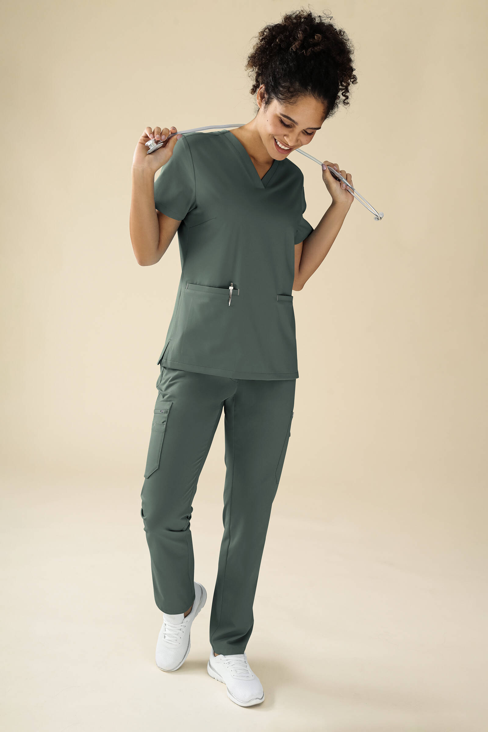 KAERE Tunique Femme - Décolleté V vert foncé | CLINIC DRESS