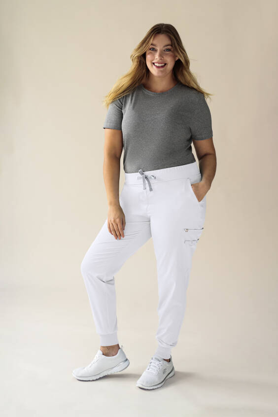 KAERE broek dames - zoom met elastische boord en beenzak wit | CLINIC DRESS