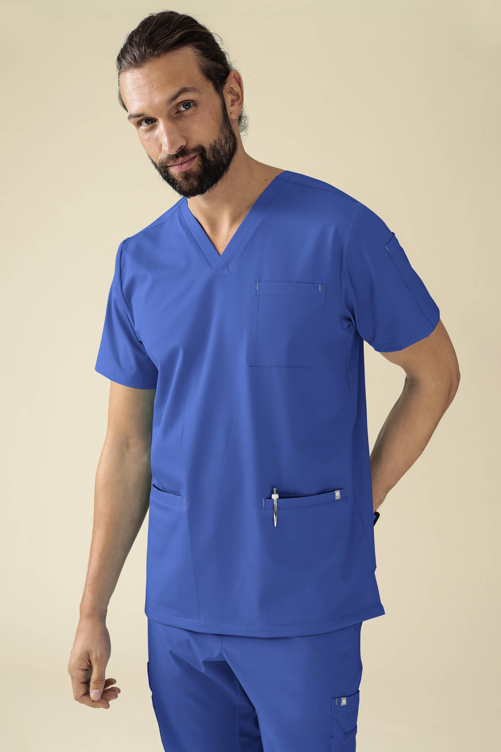 KAERE Tunique Homme - Col V bleu | CLINIC DRESS