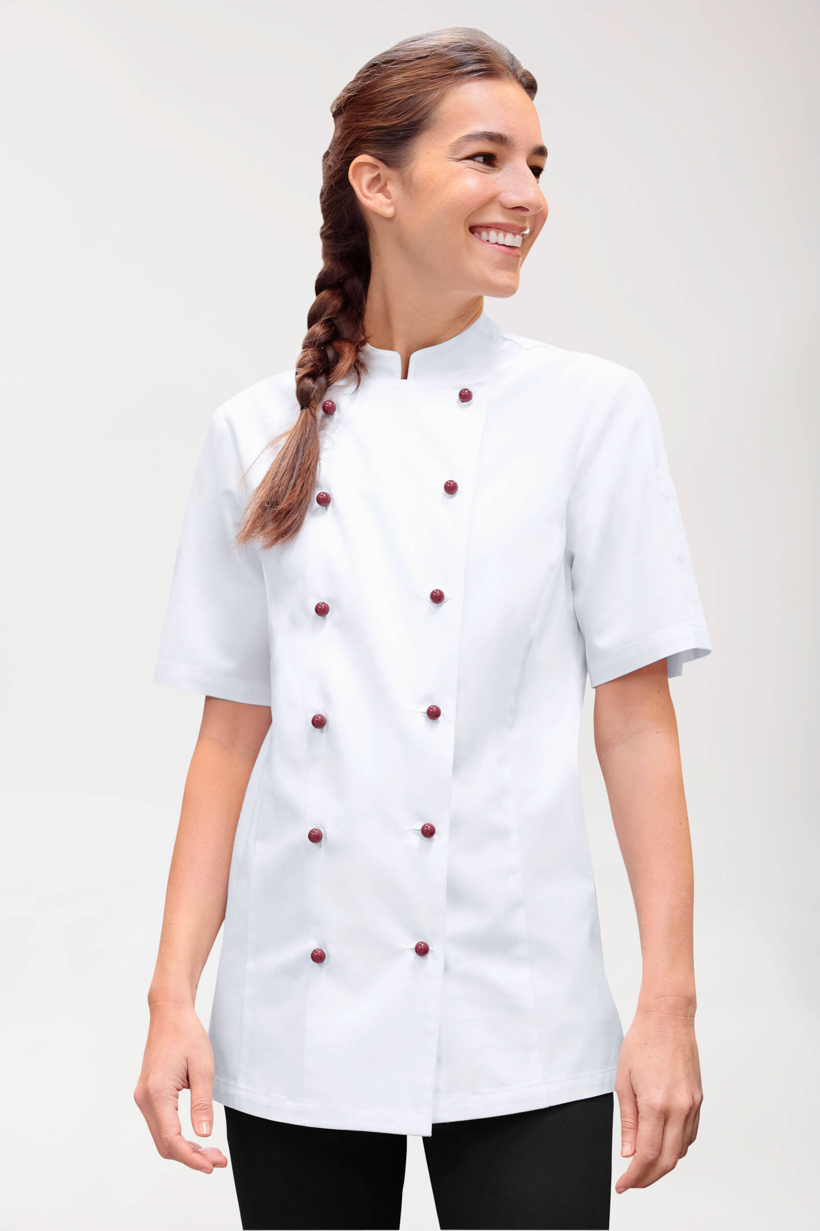 Gastro Kochjacke Damen - 6er Knopfreihe - 1/2 Arm weiß | profi dress