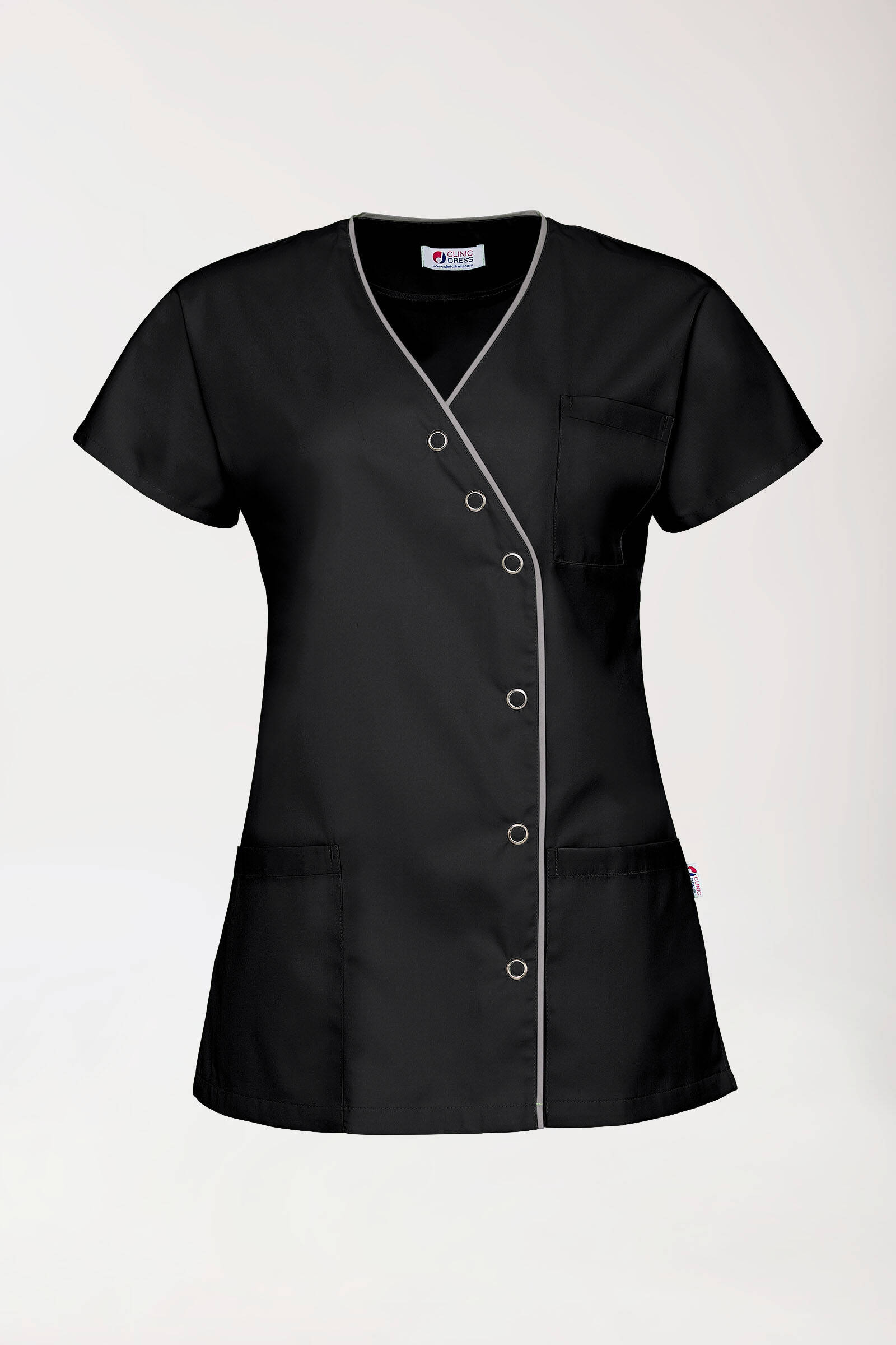 Beauty tuniek dames - asymmetrische knoopsluiting zwart/grijs | CLINIC ...